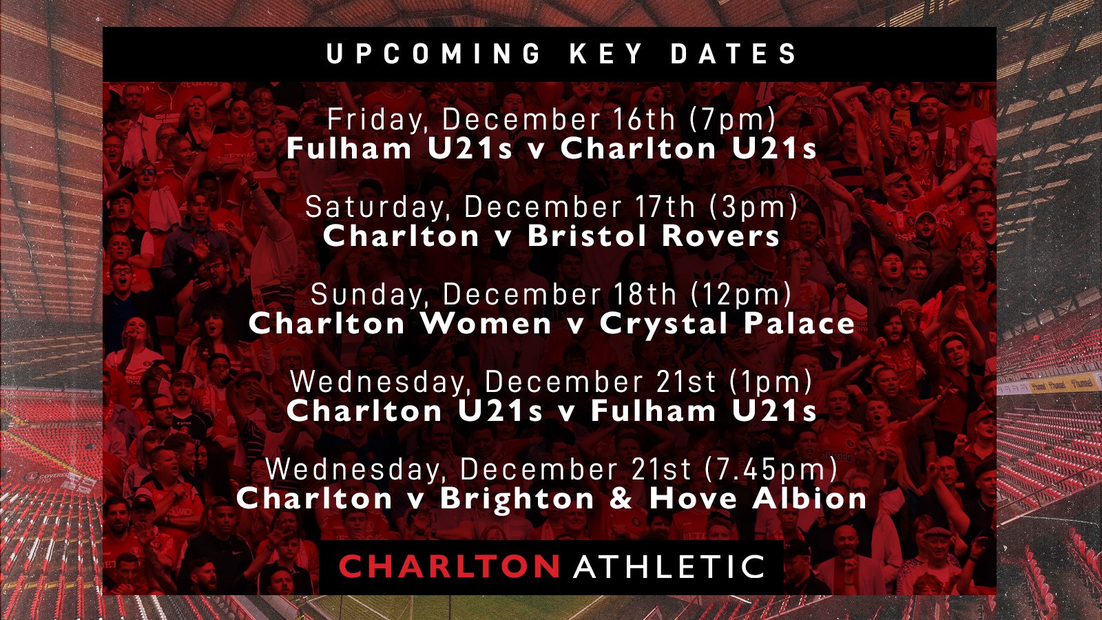 Upcoming key dates for your diaries | Charlton Athletic Football Club